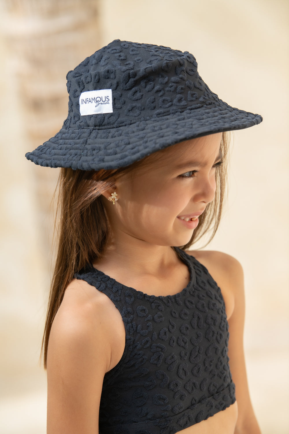 Daisy Swim Hat - Textured Leopard Charcoal